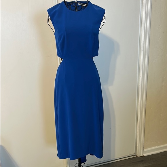 Halston Heritage | Dresses | Halston Heritage Blue Sheath Midi Dress Hi ...